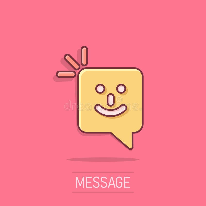 Happy Sms Icon in Comic Style. Message Speech Bubble Cartoon Vector ...