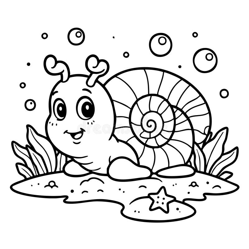 Happy Snail Crawling on a Leaf Coloring Page Stock Vector ...
