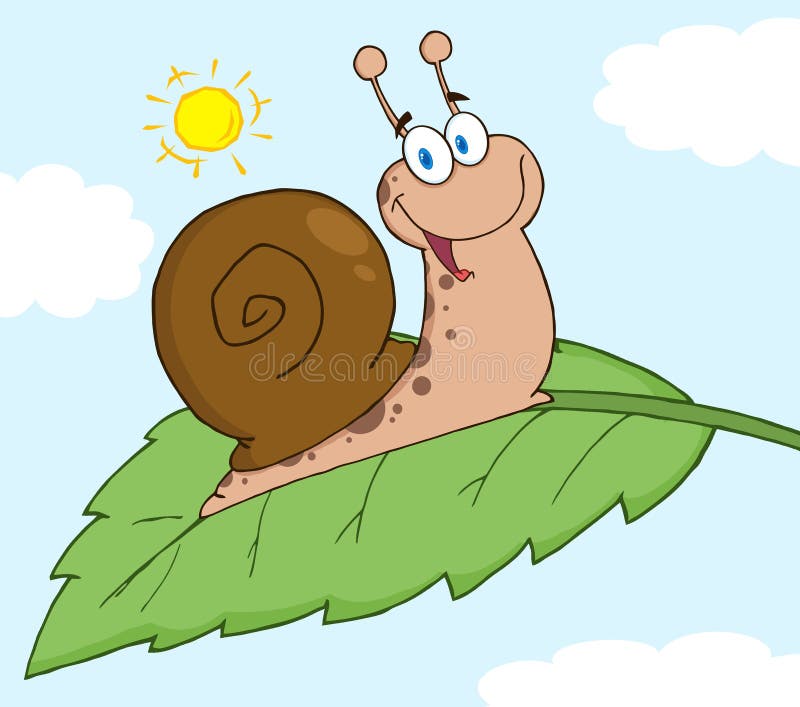 Happy snail on a leaf stock vector. Illustration of cartoonpictures ...