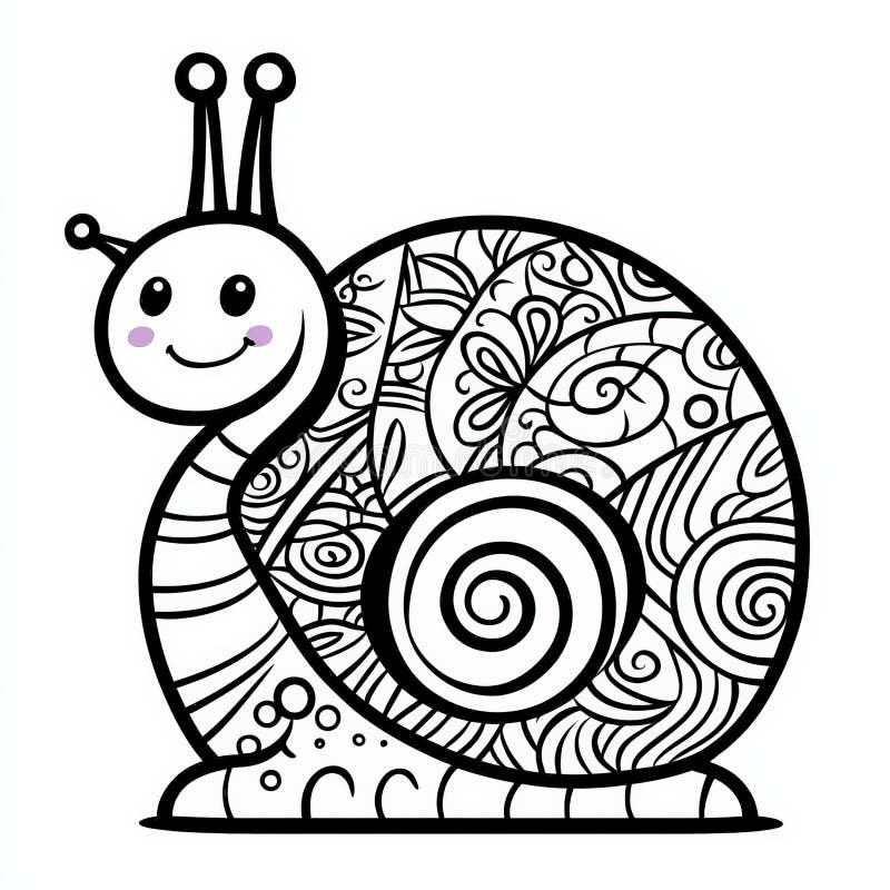 A Happy Snail with a Patterned Shell , Coloring Page for Kids Stock ...