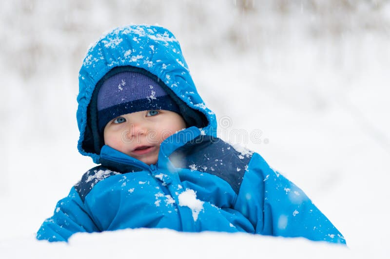 Crying baby on the snow stock image. Image of girl, emotion - 4887151
