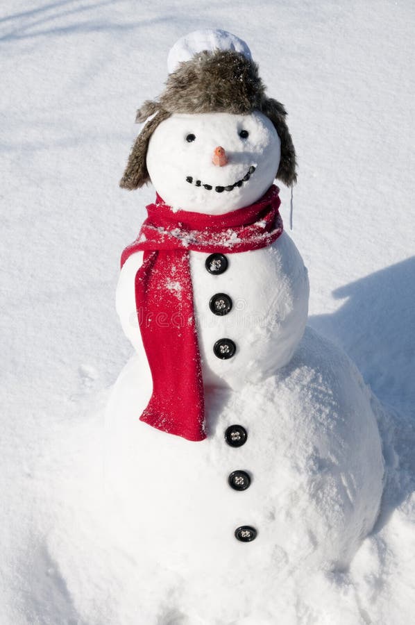 Happy snowman stock image. Image of scarf, february, landscape - 16666725