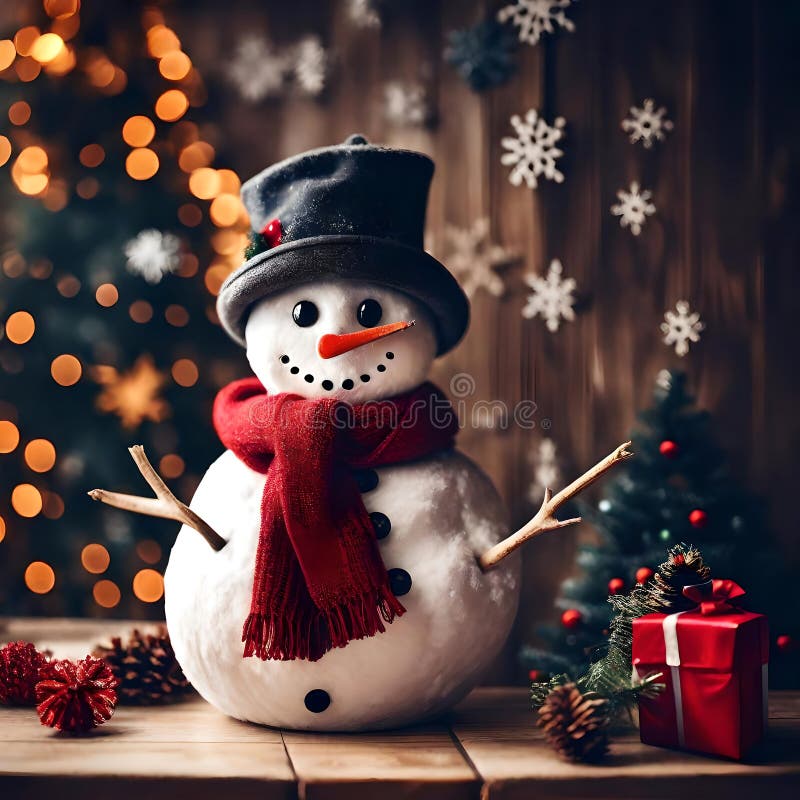 Happy Snowman with Accessories - Ai Generated Image Stock Illustration ...