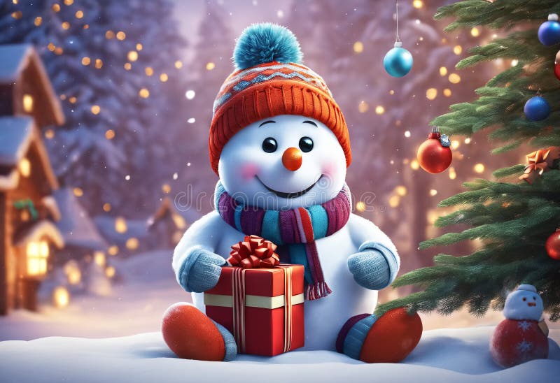 Happy Snowman is Holding Christmas Present. Generative AI Stock ...