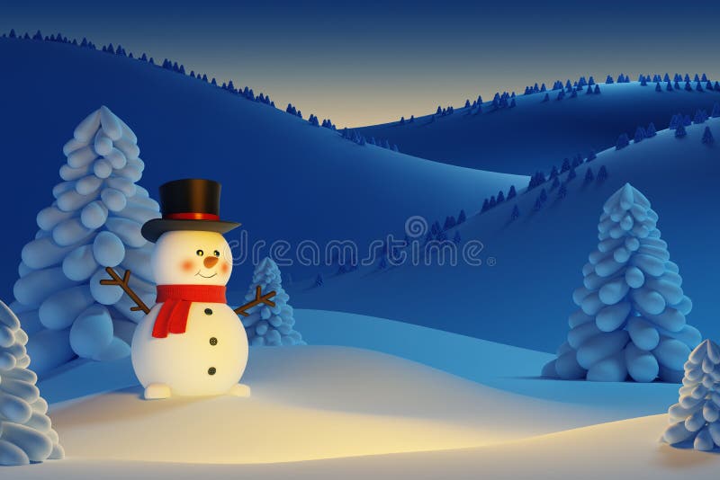 Snowmen At Night Clipart Image