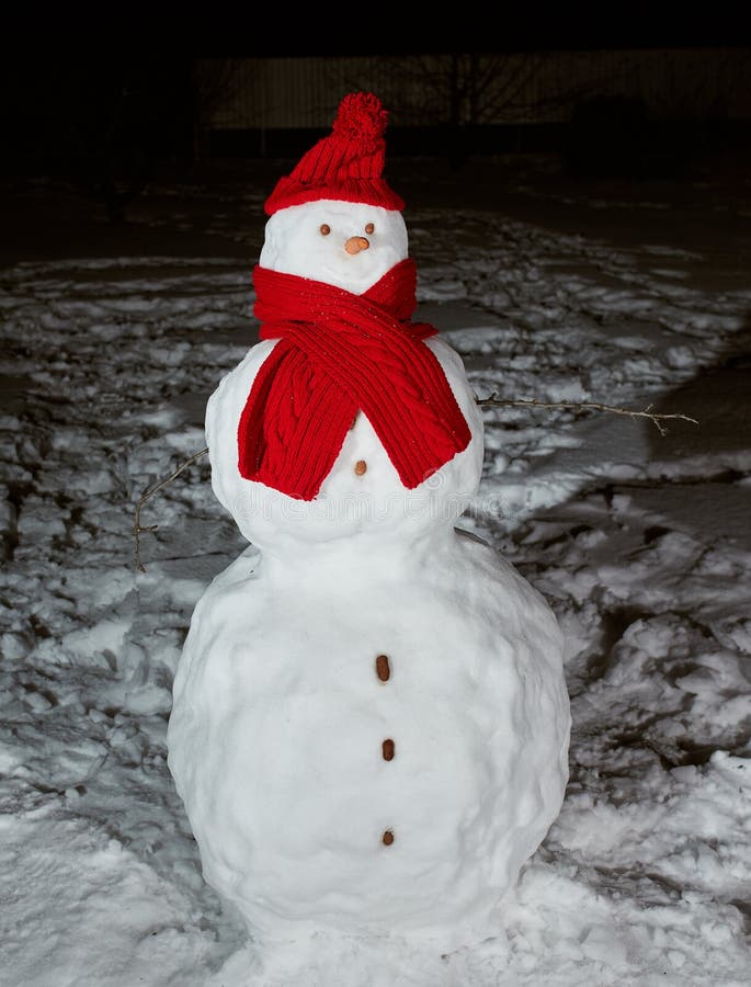 Happy snowman by night stock image. Image of post, outdoor - 62117929