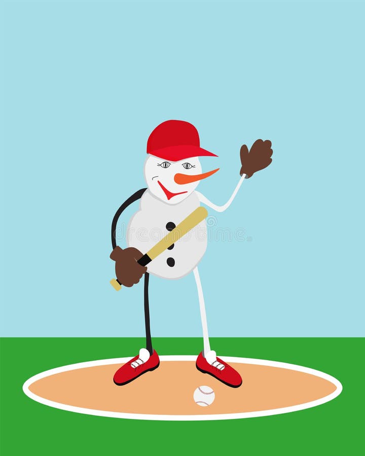 Happy Snowman Playing Baseball on Stadium Stock Vector - Illustration ...