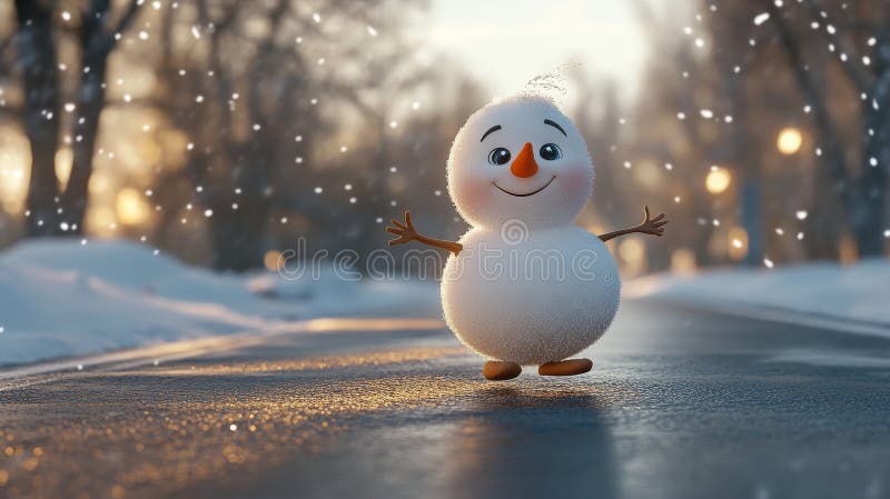 A Happy Snowman Running in a Winter Landscape. Generative AI. Stock ...