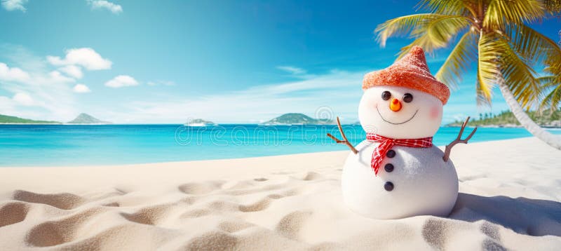 Happy Snowman on Tropical Beach Stock Illustration - Illustration of ...