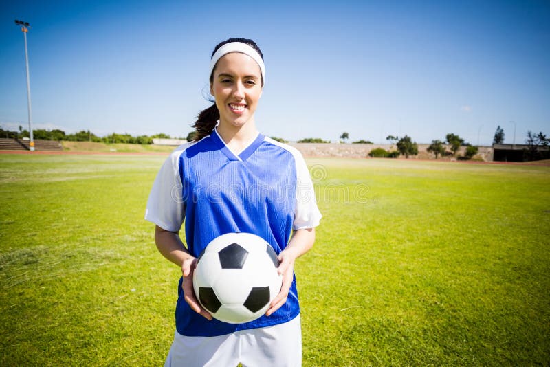 Happy Soccer Player Standing with a Ball Stock Photo - Image of ...
