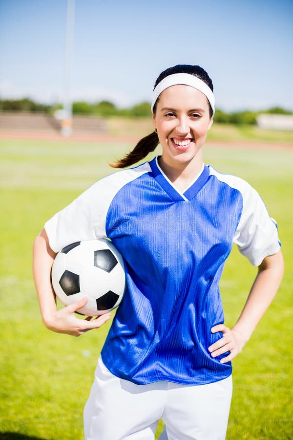 Happy Soccer Player Standing with a Ball Stock Image - Image of ...