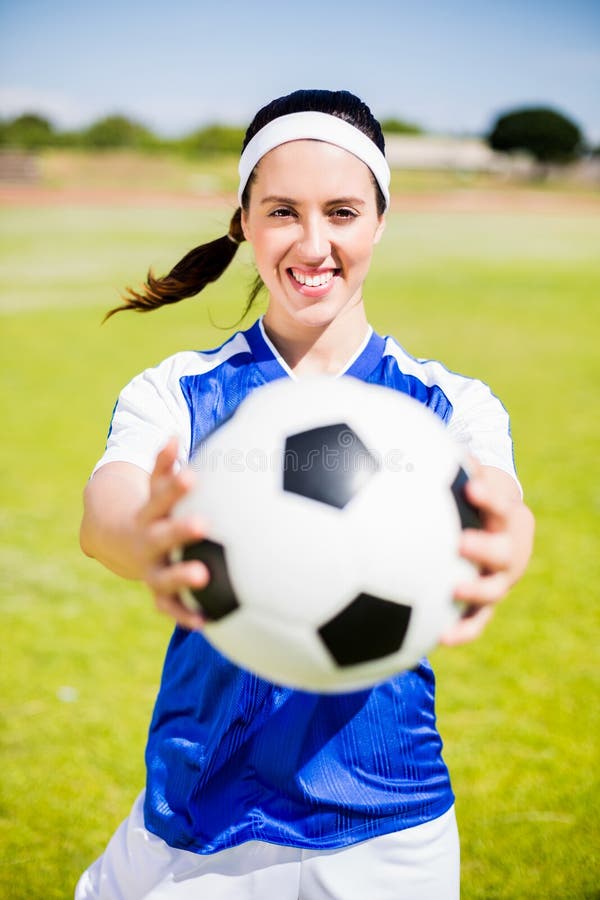 Happy Soccer Player Standing with a Ball Stock Photo - Image of athlete ...