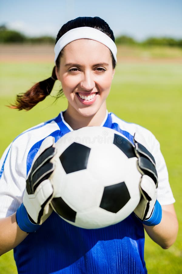 Happy Soccer Player Standing with a Ball Stock Photo - Image of goal ...