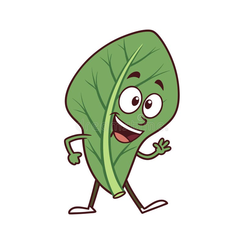 Happy Spinach Leaf Character in Cartoon Style Stock Vector ...