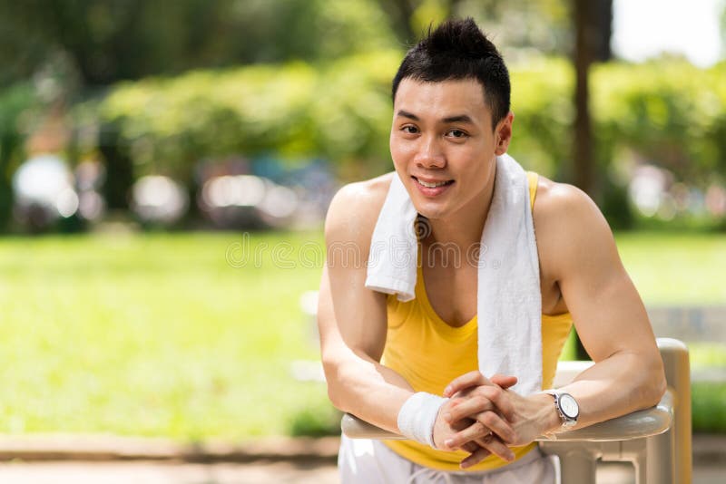 Happy sportsman stock photo. Image of male, leaning, activity - 41109130