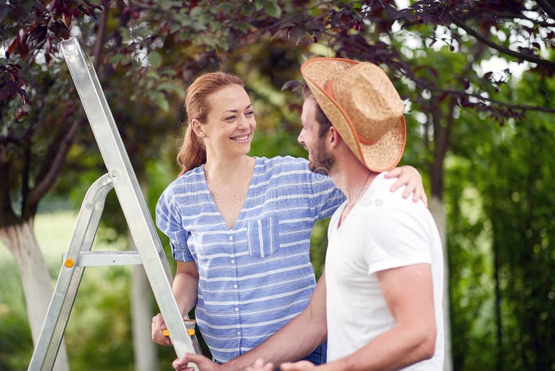 Happy Spouses in the Garden Stock Photo - Image of outdoor, harvest ...