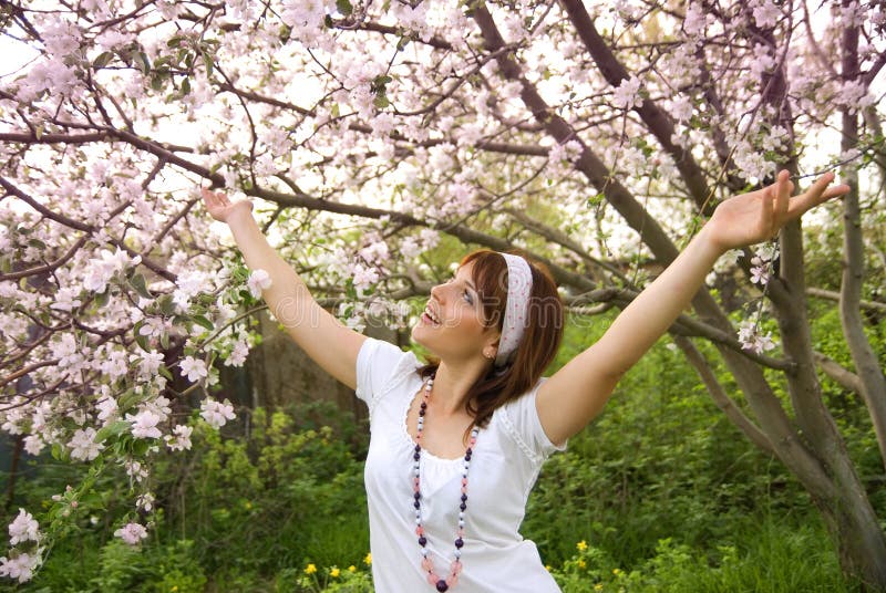 Happy spring stock photo. Image of girl, young, apple - 18457278