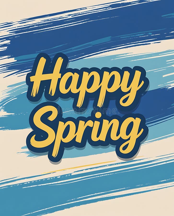 Happy Spring Greeting with Blue Brush Strokes Design Stock Illustration ...