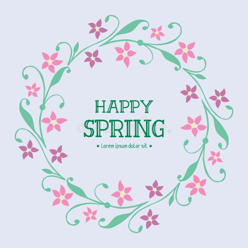 Happy Spring Greeting Card Design, with Seamless Leaf and Floral Frame ...