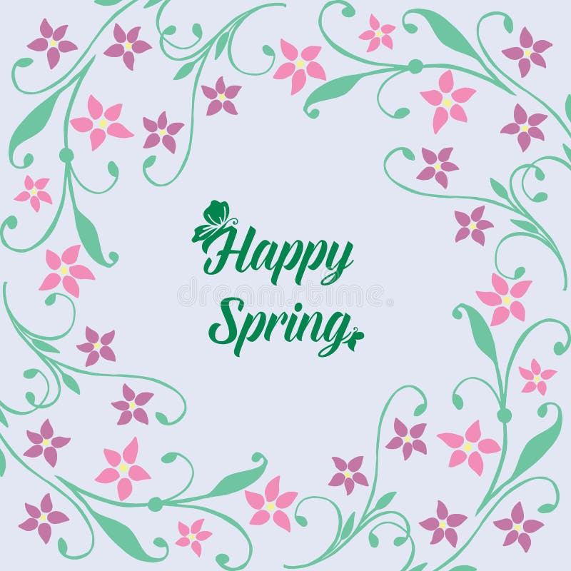 Happy Spring Greeting Card Design, with Seamless Leaf and Floral Frame ...
