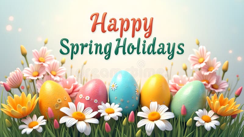 Happy Spring Holidays. Easter Eggs and Flowers. Spring Celebration ...