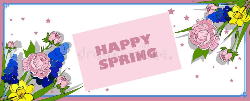 Happy Spring Spring Card. Place To Insert Text. Daffodils and Roses ...