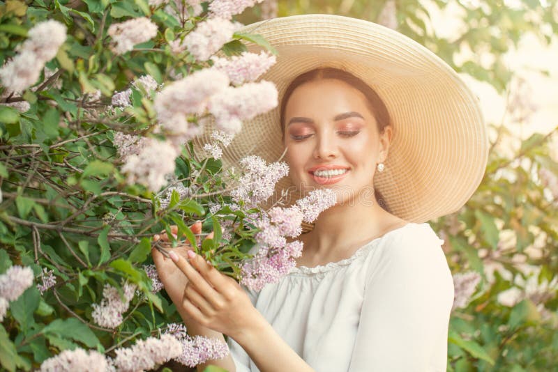 Happy Spring Woman with Flowers Outdoors Stock Photo - Image of girl ...