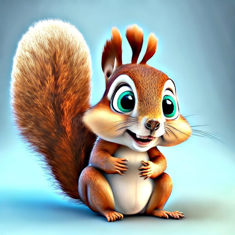 Happy Squirrel Big Blue Eyes Joyful Expectation Comic 3D AI Generated ...