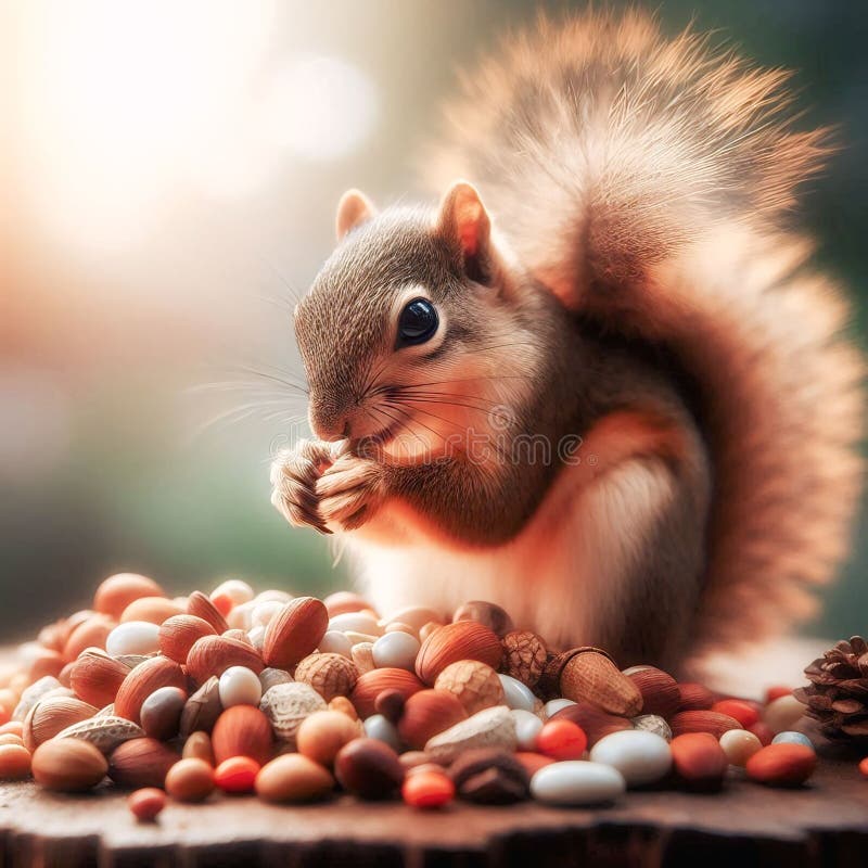 Happy Squirrel Enjoying Fall Harvest Stock Illustration - Illustration ...