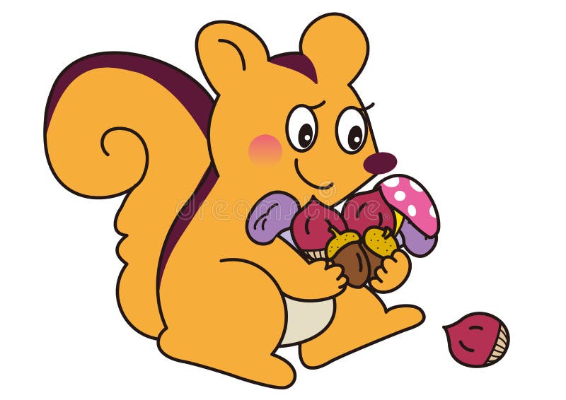 Happy Squirrel Holding a Lot of Autumn Harvest Stock Vector ...