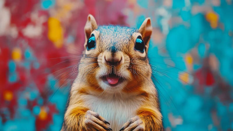 A Happy Squirrel Poses Against a Colorful Background Stock Illustration ...
