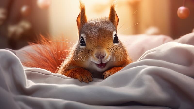 Happy Squirrel in a Snug Bed Smiles Stock Illustration - Illustration of summer, sitting: 297864960
