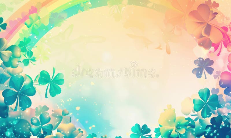 Happy St. Patrick S Day Background with Clover Leaves and Rainbow Stock ...