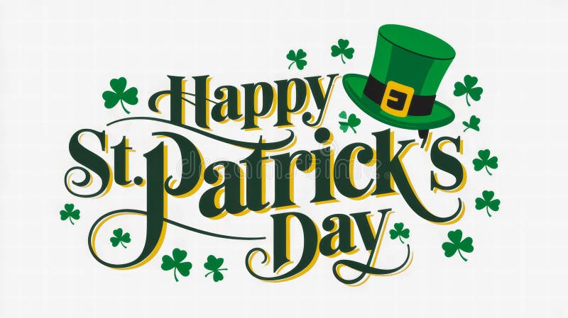 Happy St. Patrick S Day Typography with Shamrocks and Hat Stock Image ...