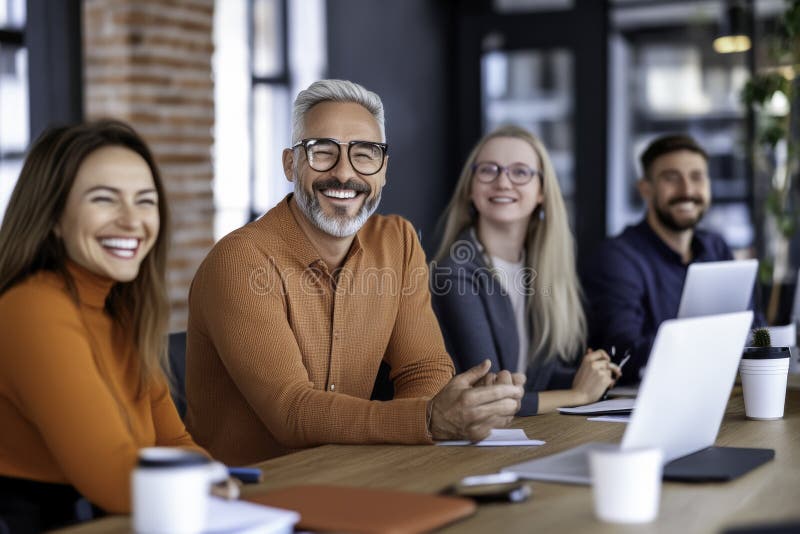 Happy Staff Interacting in a Dynamic Office Space Stock Image - Image ...