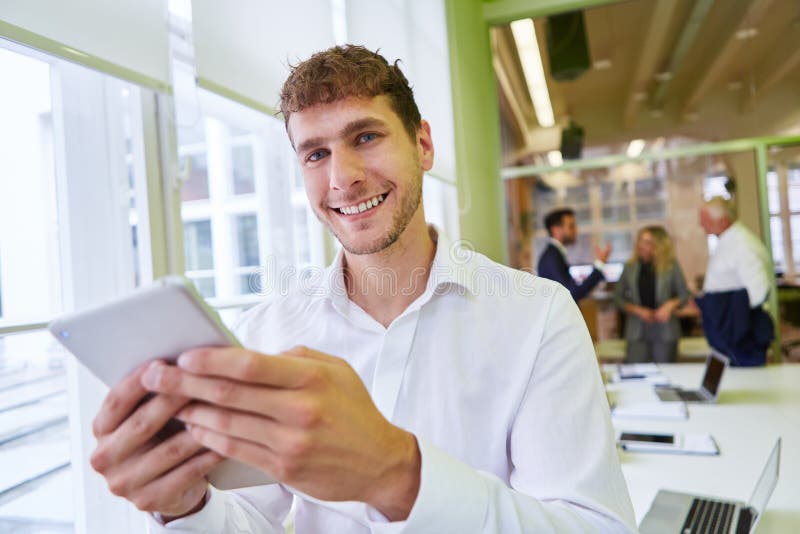 Happy Start-up Founder with Tablet Computer Stock Photo - Image of ...