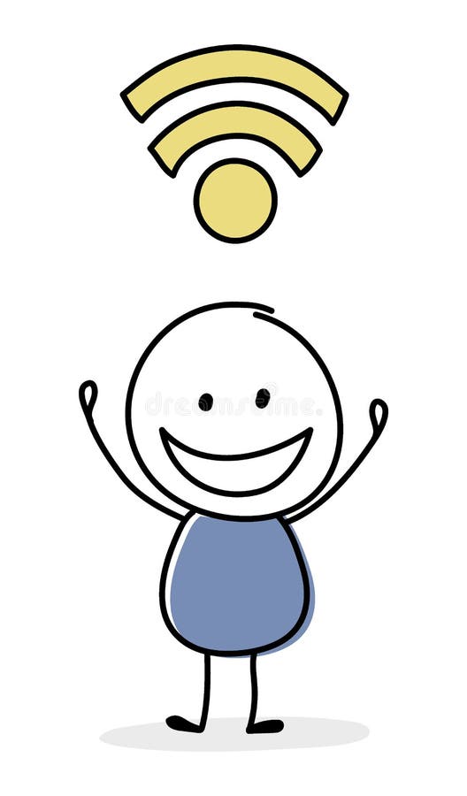 Happy Stickman with Internet Connection Symbol. Vector Stock Vector ...