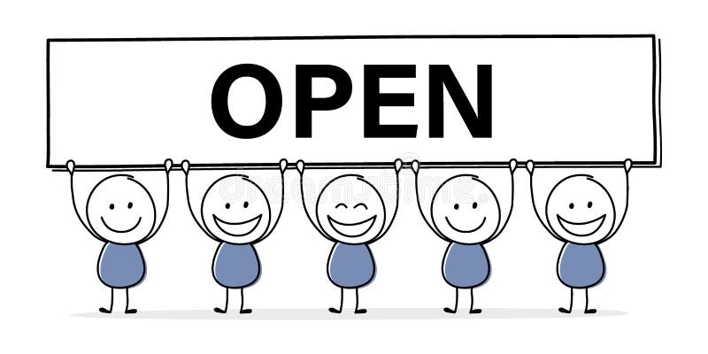 Happy Stickman with Text on a Board - Open. Vector Stock Illustration ...