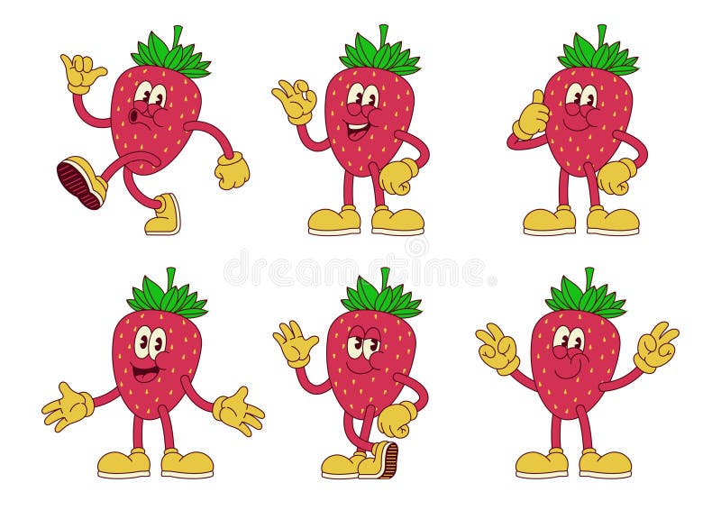 Happy Strawberry Cartoon with Various Pose Stock Vector - Illustration ...