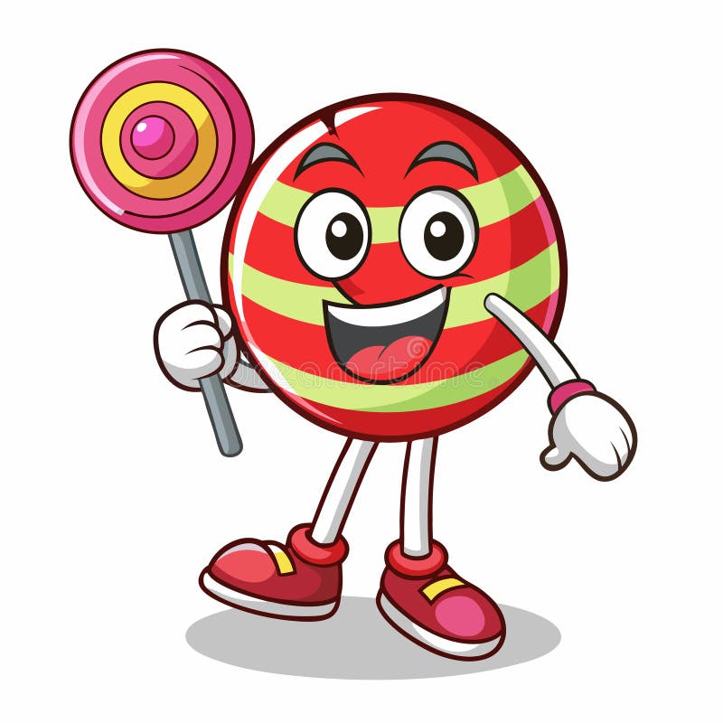 Happy Striped Candy Character Holding Lollipop Stock Vector ...