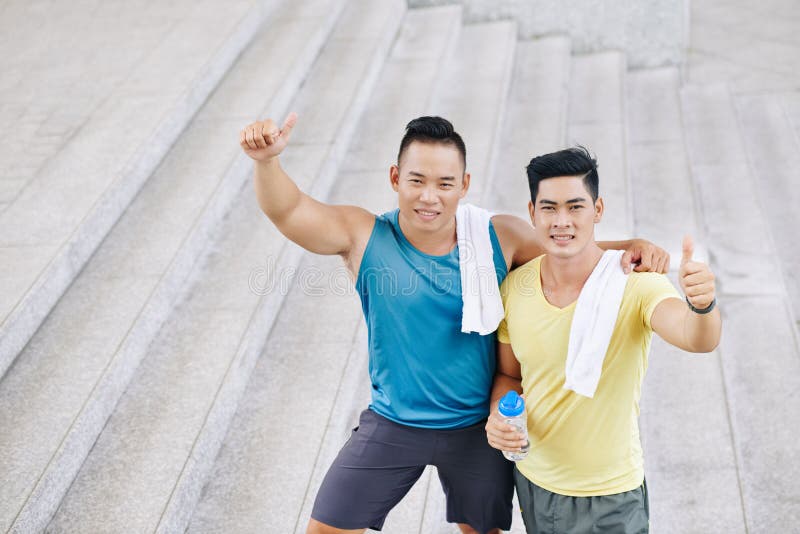 Happy strong men stock photo. Image of runner, friends - 78006010