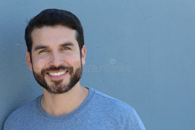 Happy Stubble Guy in Blue, Portrait Stock Image - Image of clothing ...