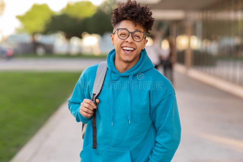 Happy Student with a Backpack on Campus Stock Image - Image of outdoor ...
