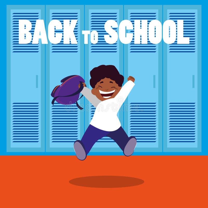 Happy Student Black Boy in School Hall Stock Vector - Illustration of ...