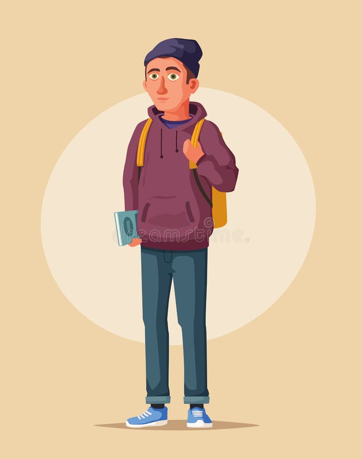 Happy Student with a Backpack and a Book. Cheerful Young Man. Cartoon ...