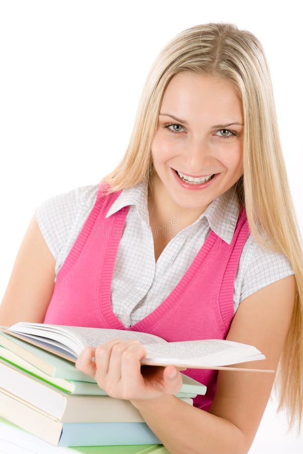 Happy Student Holding Books by Window Stock Image - Image of book, drop ...