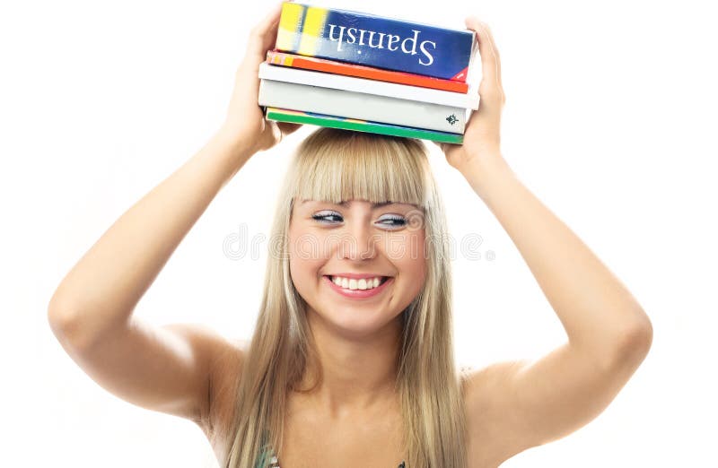 Happy student with books stock image. Image of dictionary - 8018103