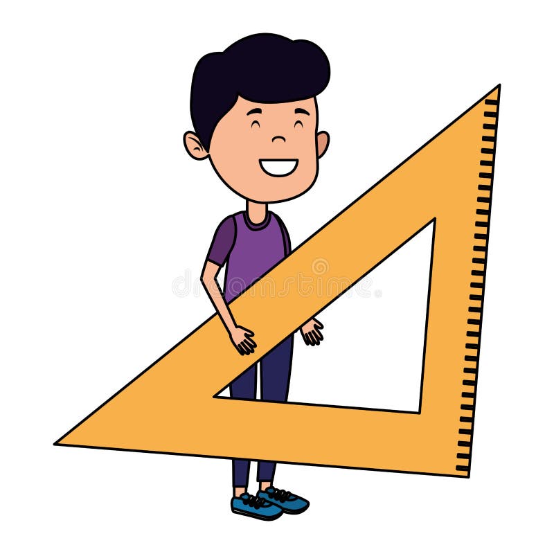 Happy Student Boy with Rule Triangle Stock Illustration - Illustration ...