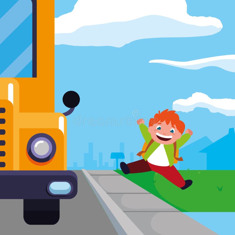 Happy Student Boy in the School Bus Stop Scene Stock Vector ...
