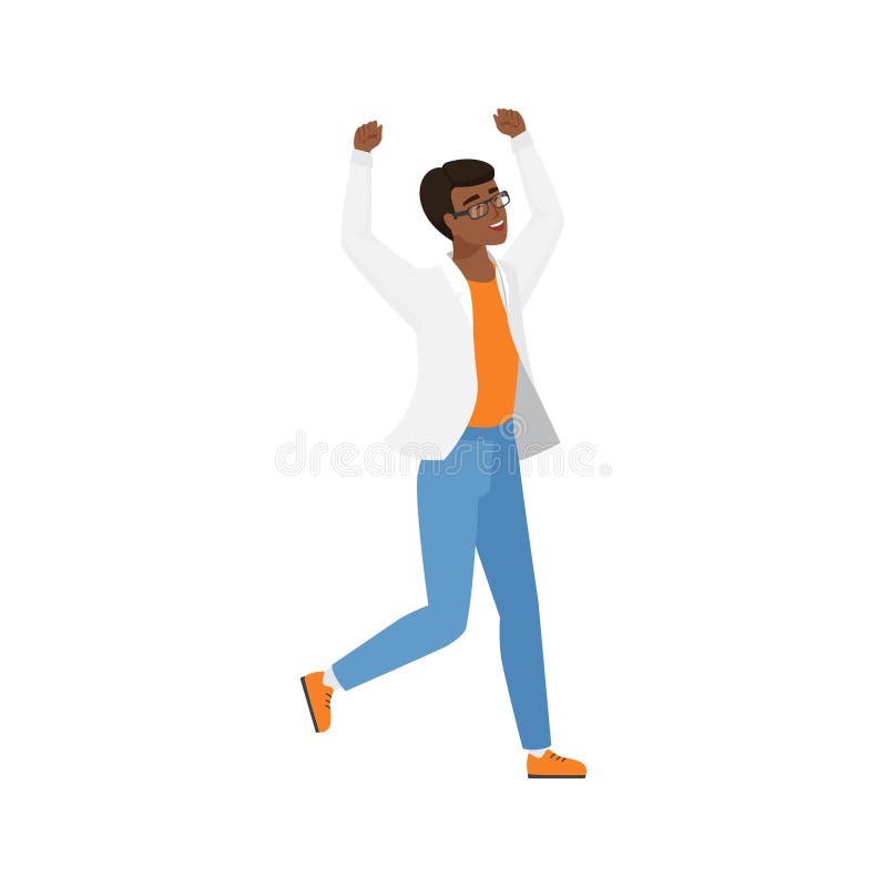 Happy Student Character with Raised Hands Stock Vector - Illustration ...